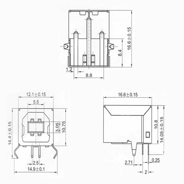 Conector USB hembra tipo B - inserción – Sumador. Robótica y electrónica.