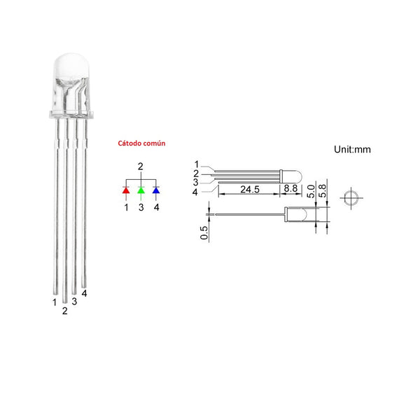 LED RGB tricolor 5mm – Sumador. Robótica y electrónica.
